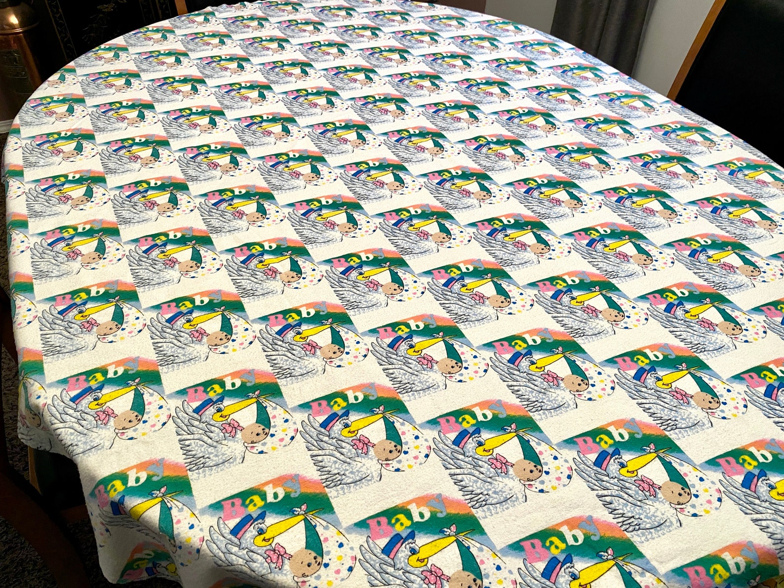 Vintage Flannel Fabric Stork With Baby Cute Anthropomorphic - Etsy