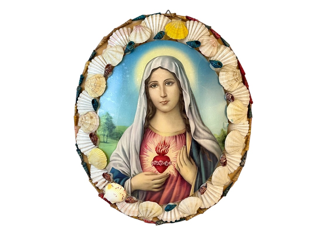 Vintage Virgin Mary Seashell Shrine Wall Hanging, Religious Christian ...