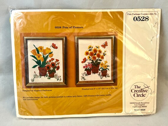 Vintage Crewel Kit Pots of Flowers Floral Bouquet - Etsy