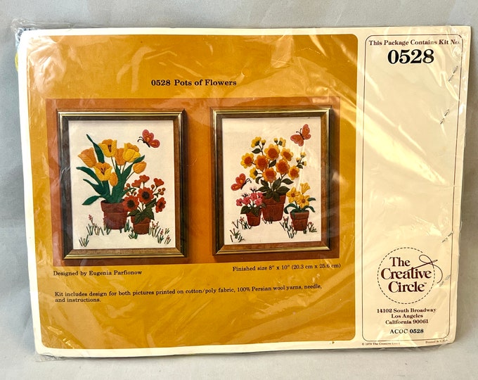 Vintage Crewel Kit, Pots of Flowers, Floral Bouquet Embroidery ...