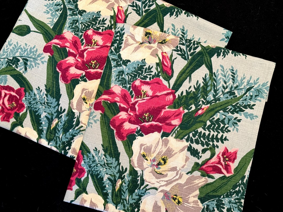 Vintage Barkcloth Panels, Two Curtains, Decorator Fabric for Pillows ...