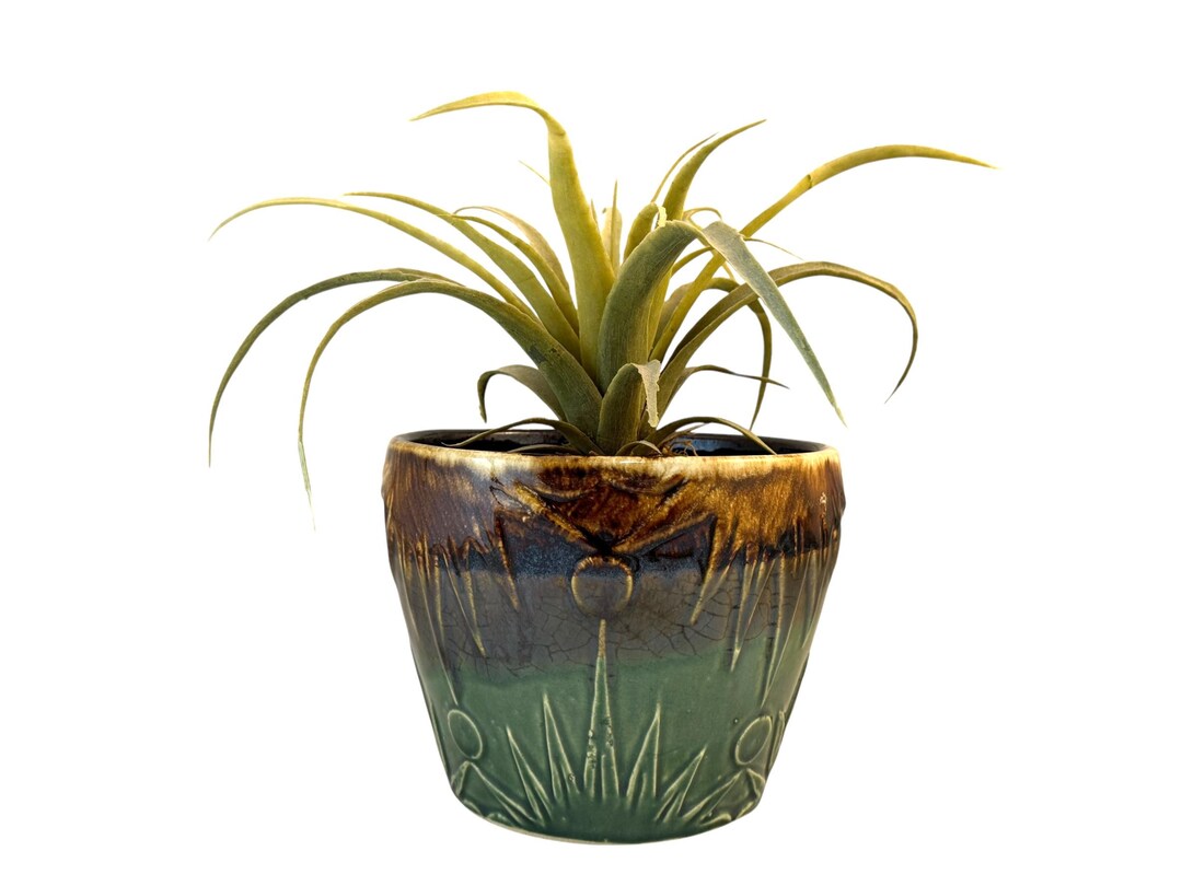 Vintage Sun and Moon Planter, Drip Glaze Pottery, Art Deco Style Plant ...