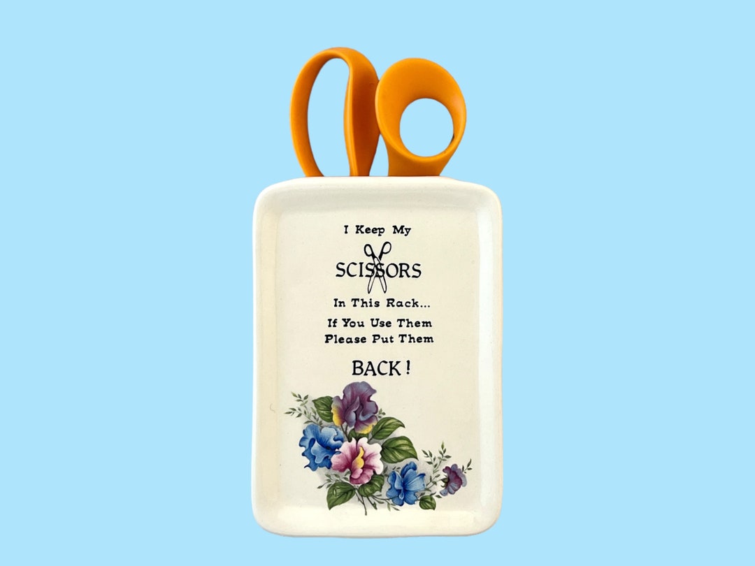 Vintage Scissors Holder, Ceramic Wall Pocket, Floral Design, Sewing ...