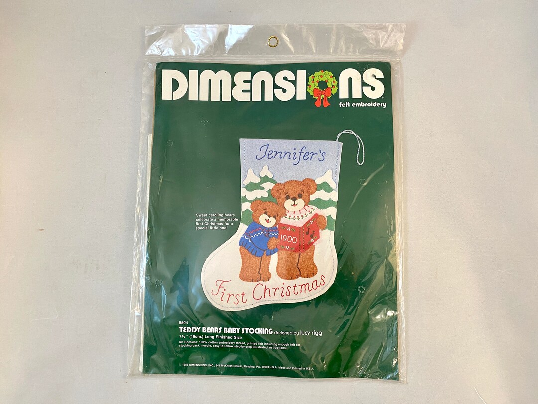 Vintage Stocking Kit, Baby's First Christmas, Felt Embroidery Teddy ...