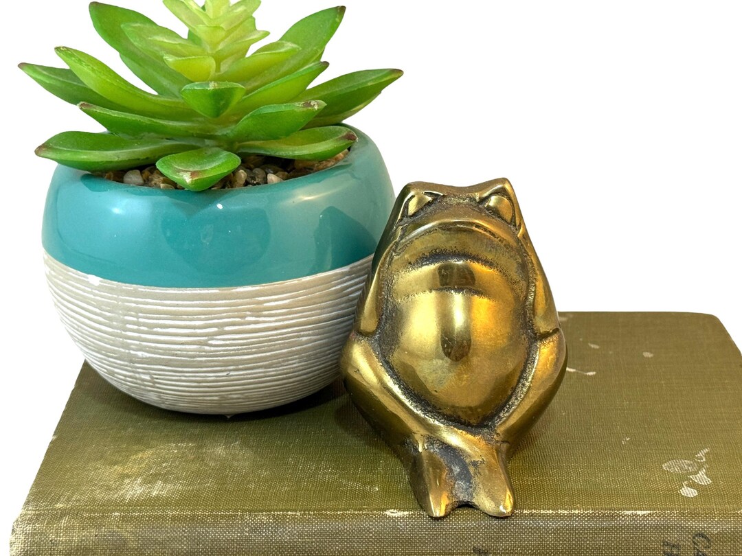 Vintage Brass Frog Figurine, Sad Expression, Existential Crisis, Round ...