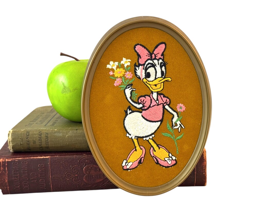 Vintage Daisy Duck Wall Hanging, Disney Collectible, Embroidery on Gold ...