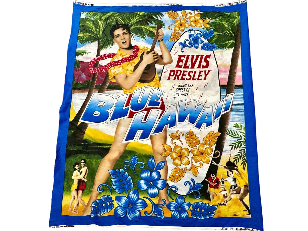 Retro Elvis Presley Fabric Craft Panel Block, Blue Hawaii Textile Movie ...