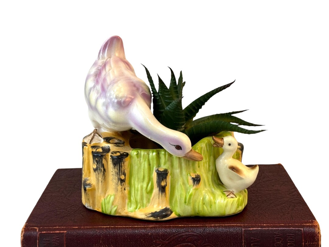 Vintage Duck Planter, Ceramic, Purple Glaze, Two Ducks, Succulent ...
