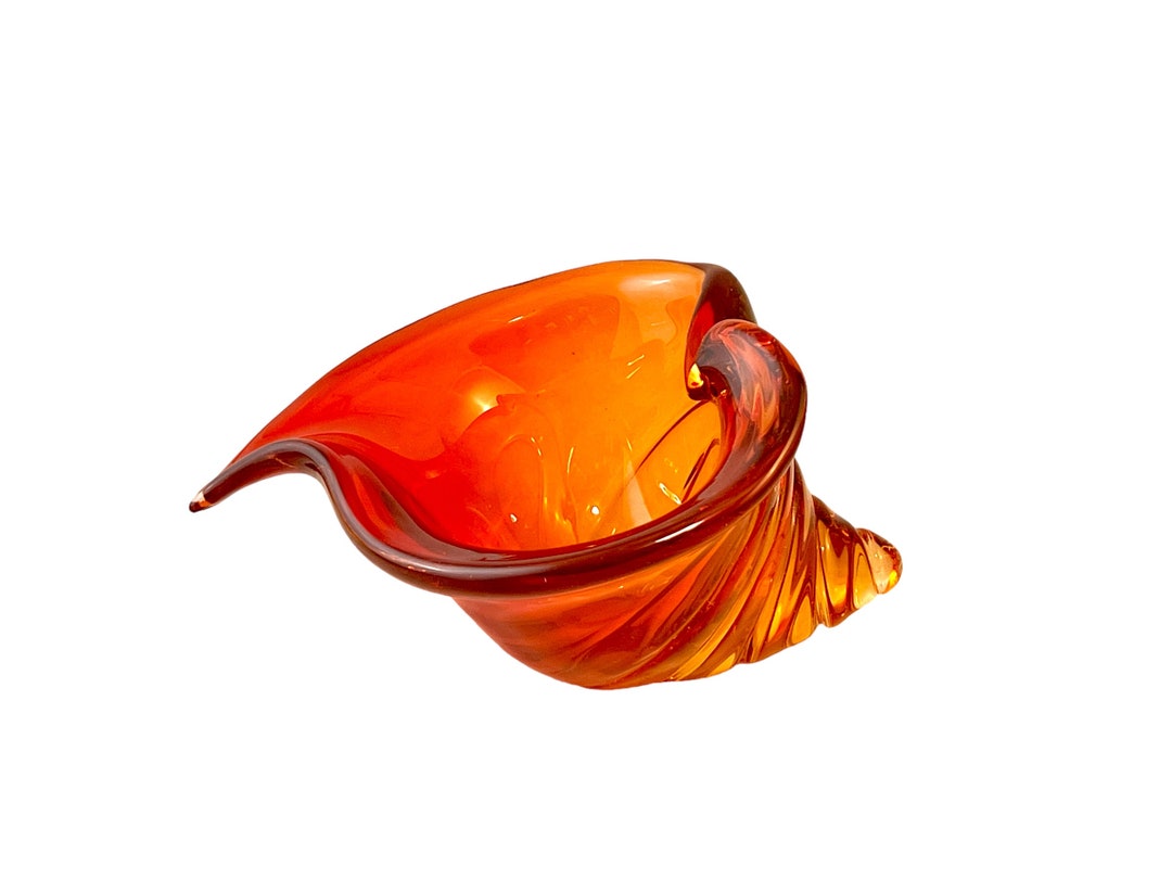 Vintage Art Glass Seashell Dish, 11" Cornucopia Bowl, Bittersweet ...