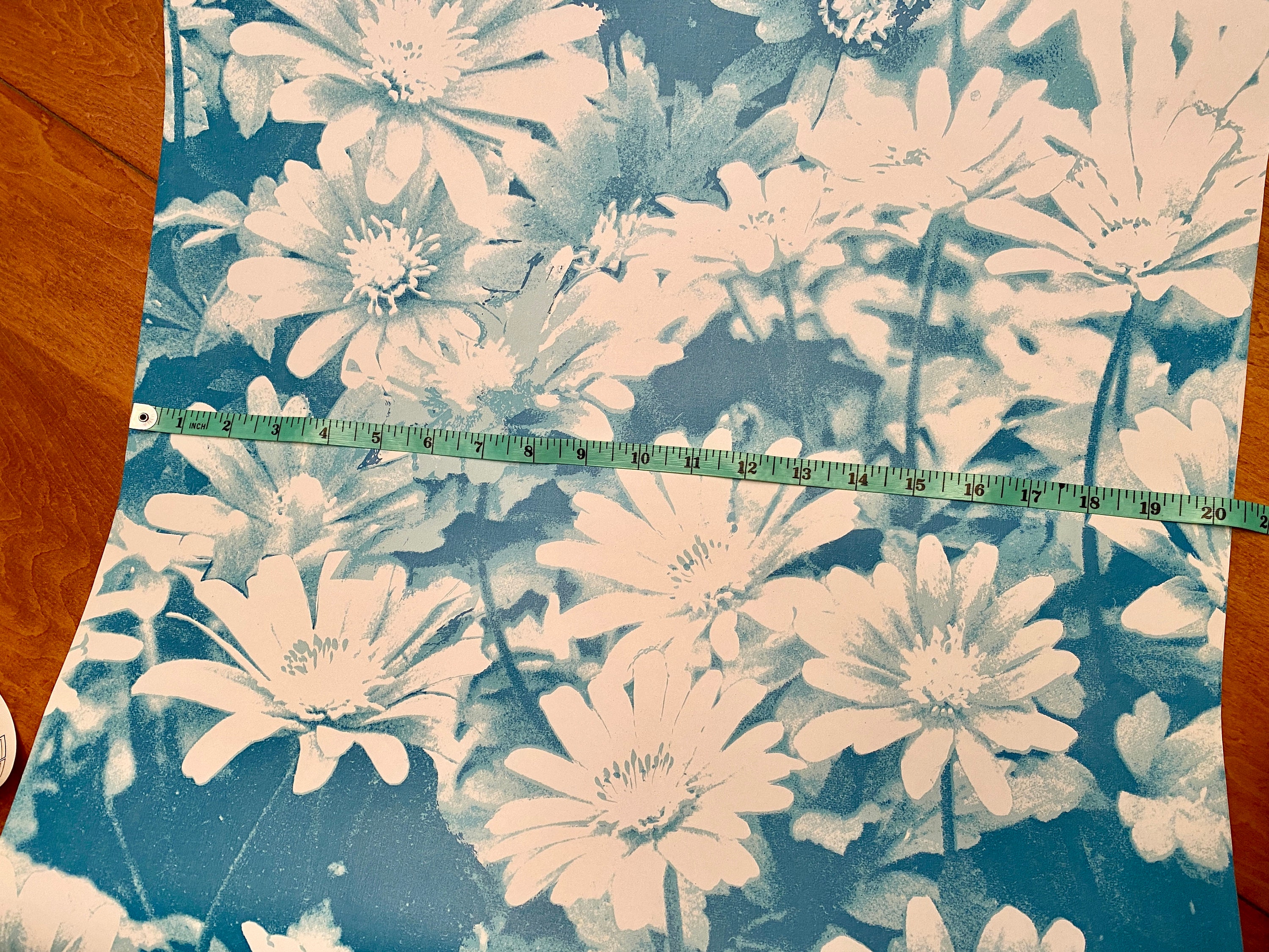 Vintage Wallpaper Blue Daisy Flowers Large Mod Flower Power | Etsy