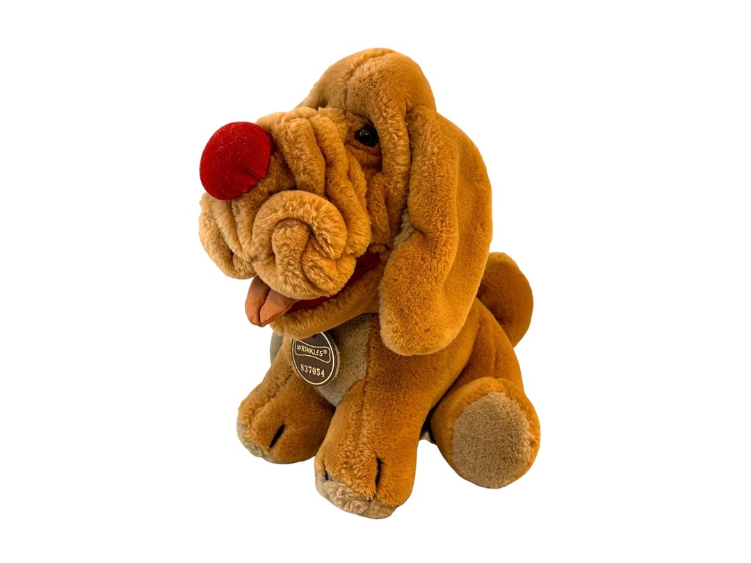 Vintage Wrinkles the Dog Plush Toy, Brown Sitting Puppy, 1985 Ganz Bros ...
