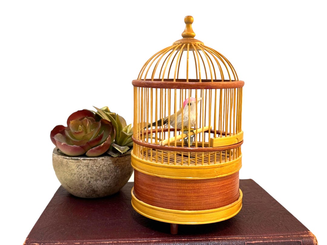 Vintage Singing Bird Music Box, Bamboo Birdcage, Chirping Automated ...