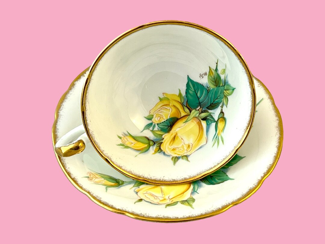 Vintage Paragon Teacup and Saucer, Yellow Roses, Floral Design, Hand ...