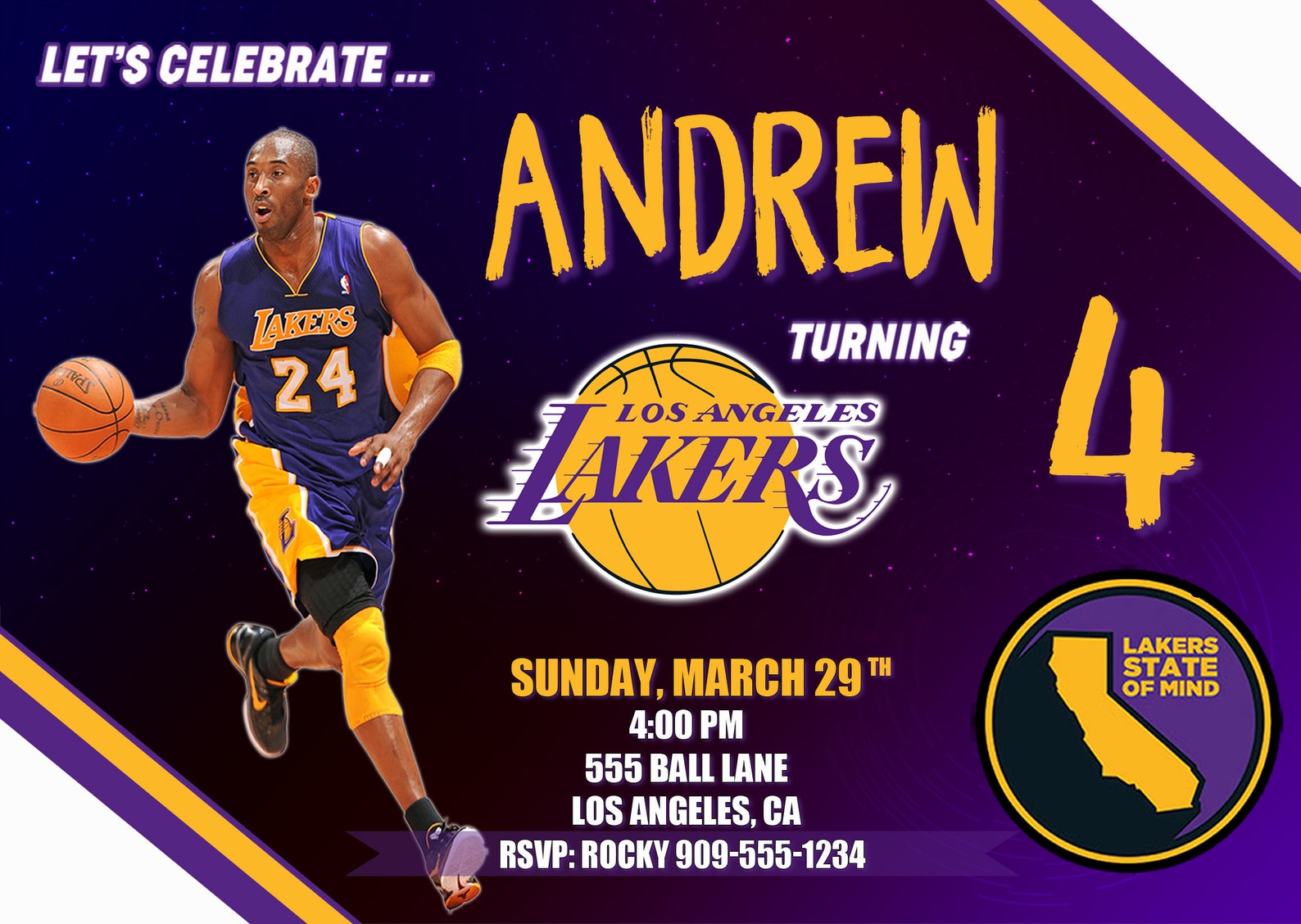 Lakers Birthday Invitation Lakers Party Basketball Party | Etsy
