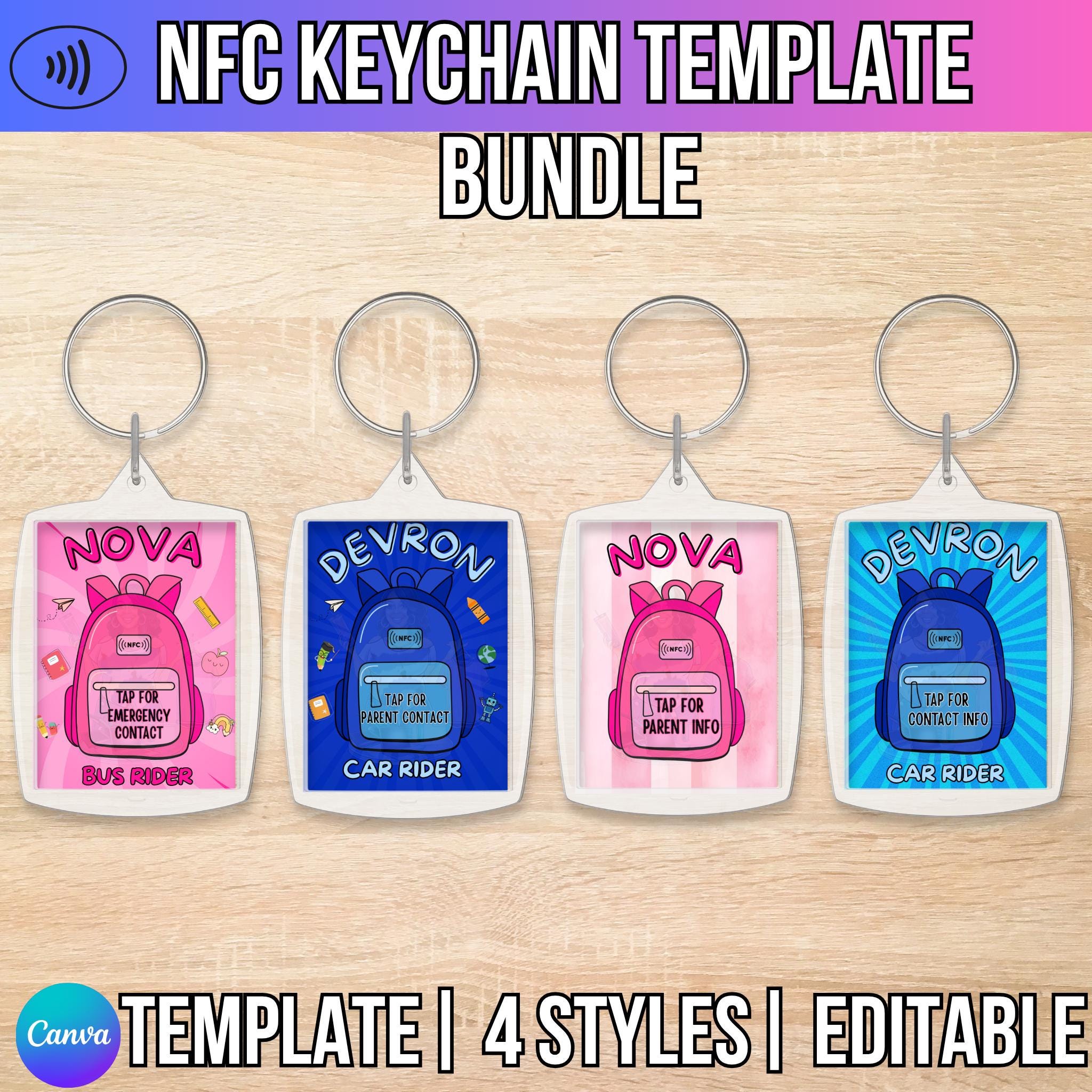NFC Keychain Template Bundle| Canva Template| Keychain Template ...