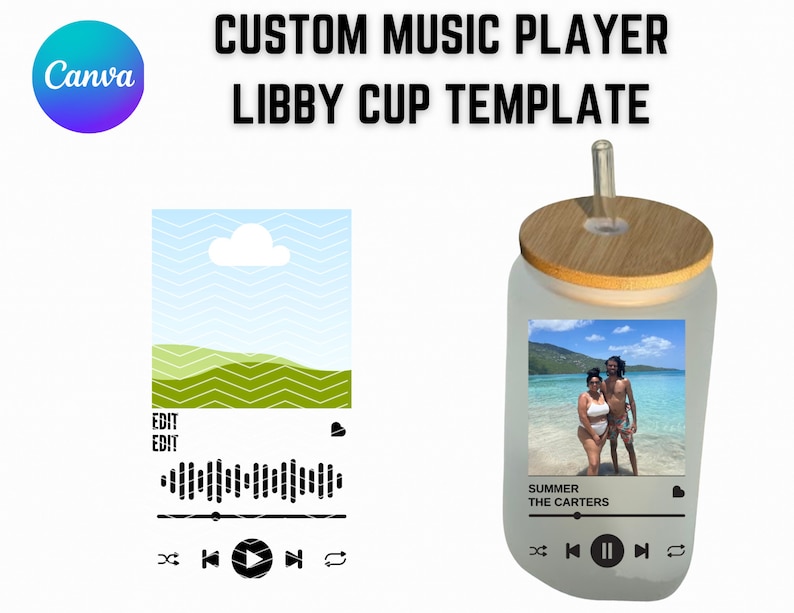 Custom Music Player Glass Can Template, Frosted Glass Can, Personalized ...