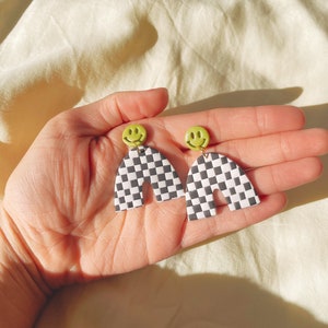 Smiley Face Checkered Arch Polymer Clay Earrings Spring Cute - Etsy UK