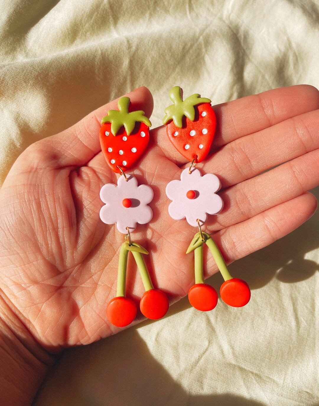 Strawberry Cherry Polymer Clay Earrings Spring Cute Clay Earrings Etsy