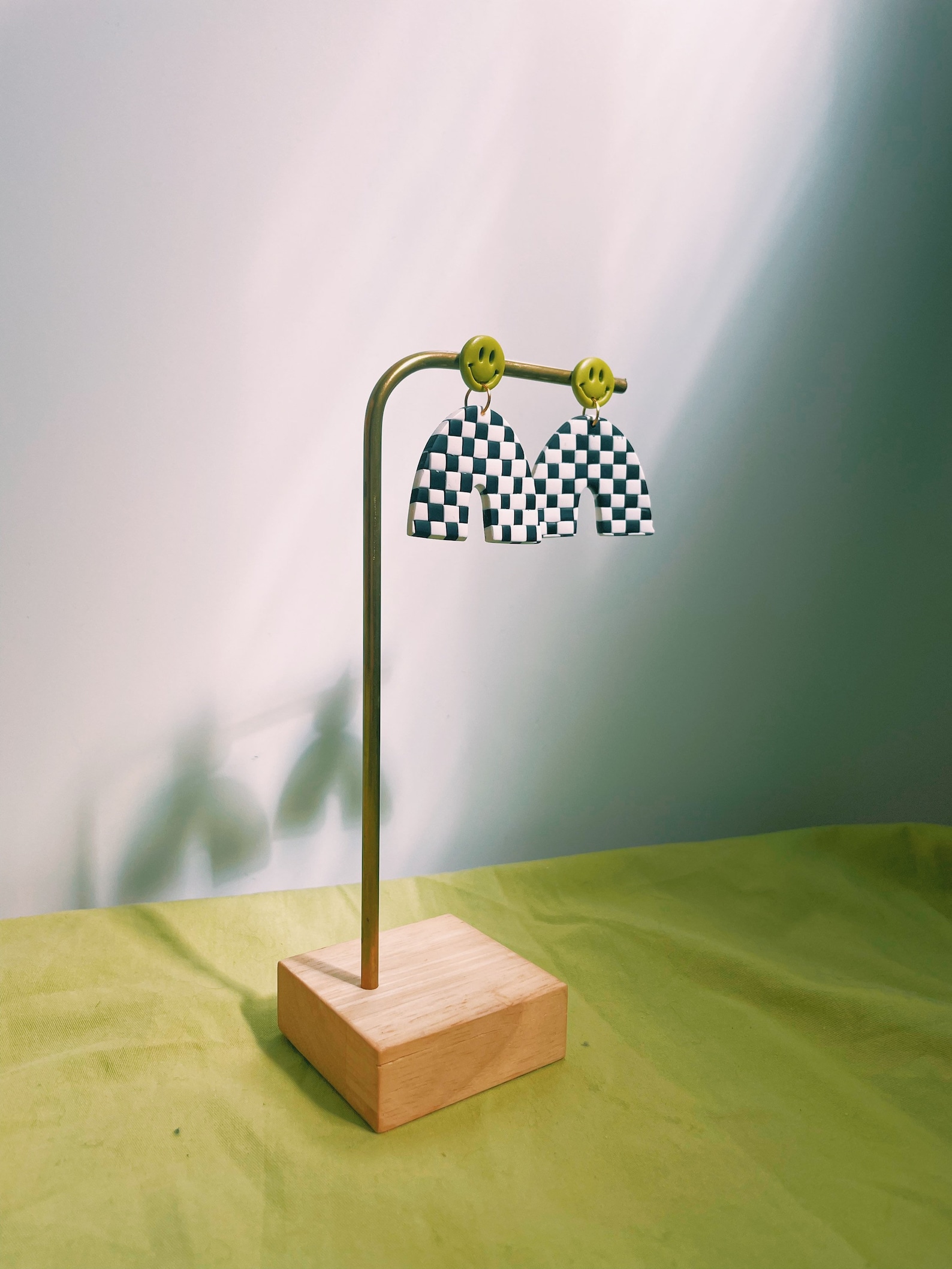 Smiley Face Checkered Arch Polymer Clay Earrings Spring Cute | Etsy Canada