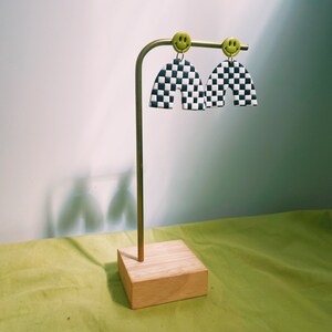 Smiley Face Checkered Arch Polymer Clay Earrings • Spring Cute Clay ...