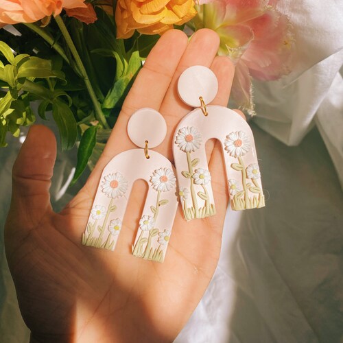 Flower Polymer Clay Earrings Daisy Spring Polymer Clay | Etsy