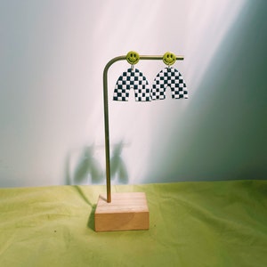 Smiley Face Checkered Arch Polymer Clay Earrings • Spring Cute Clay ...