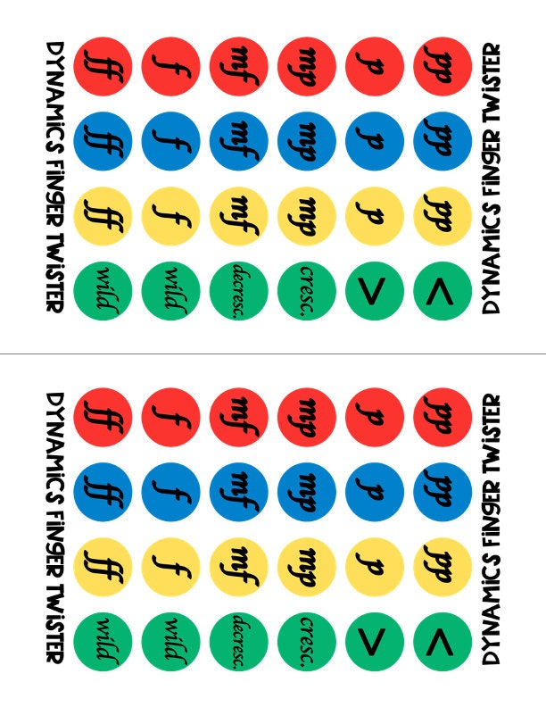 Dynamics Music Game - Dynamics Finger Twister for Elementary Music ...