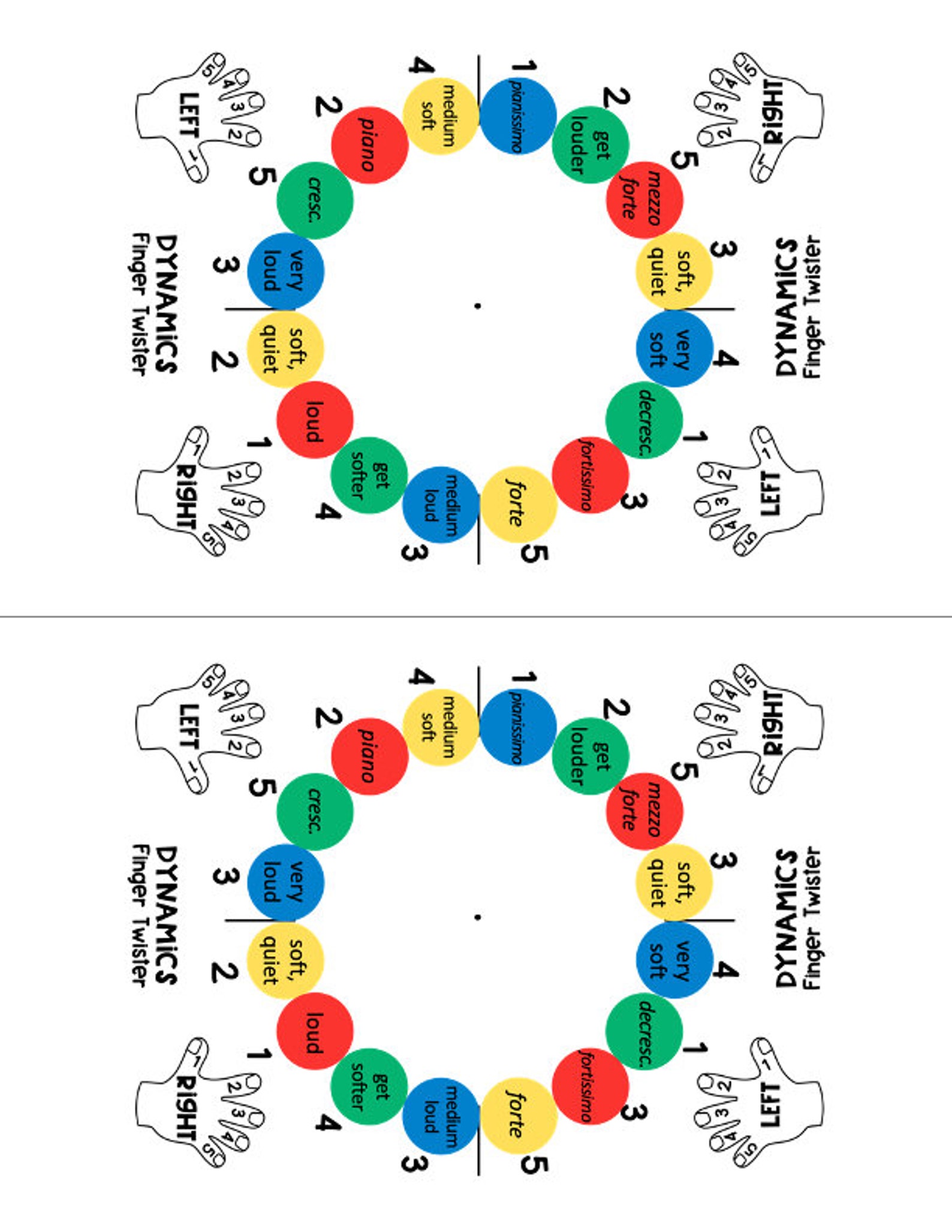 Dynamics Music Game - Dynamics Finger Twister for Elementary Music ...