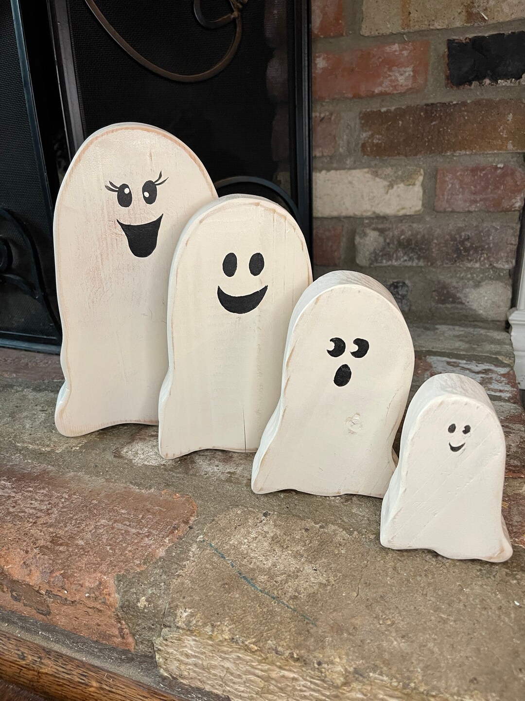 Rustic Wood Ghost Set (4) - Etsy