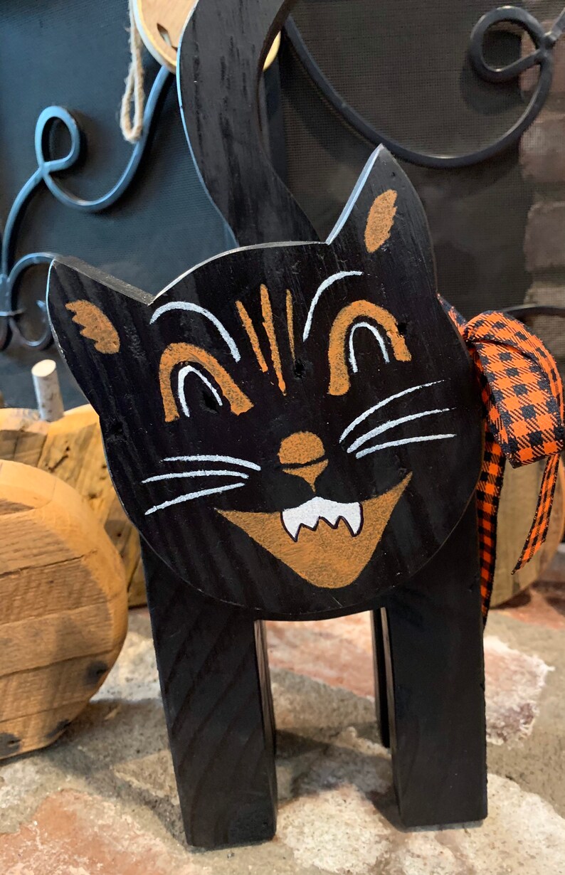 Rustic Spooky Wood Cat - Etsy
