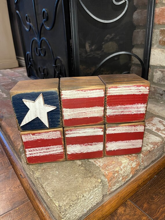 Rustic Wood American Flag Blocks | Etsy