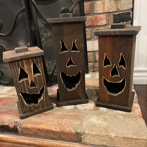 Rustic Wood Pumpkin Lantern Trio - Etsy