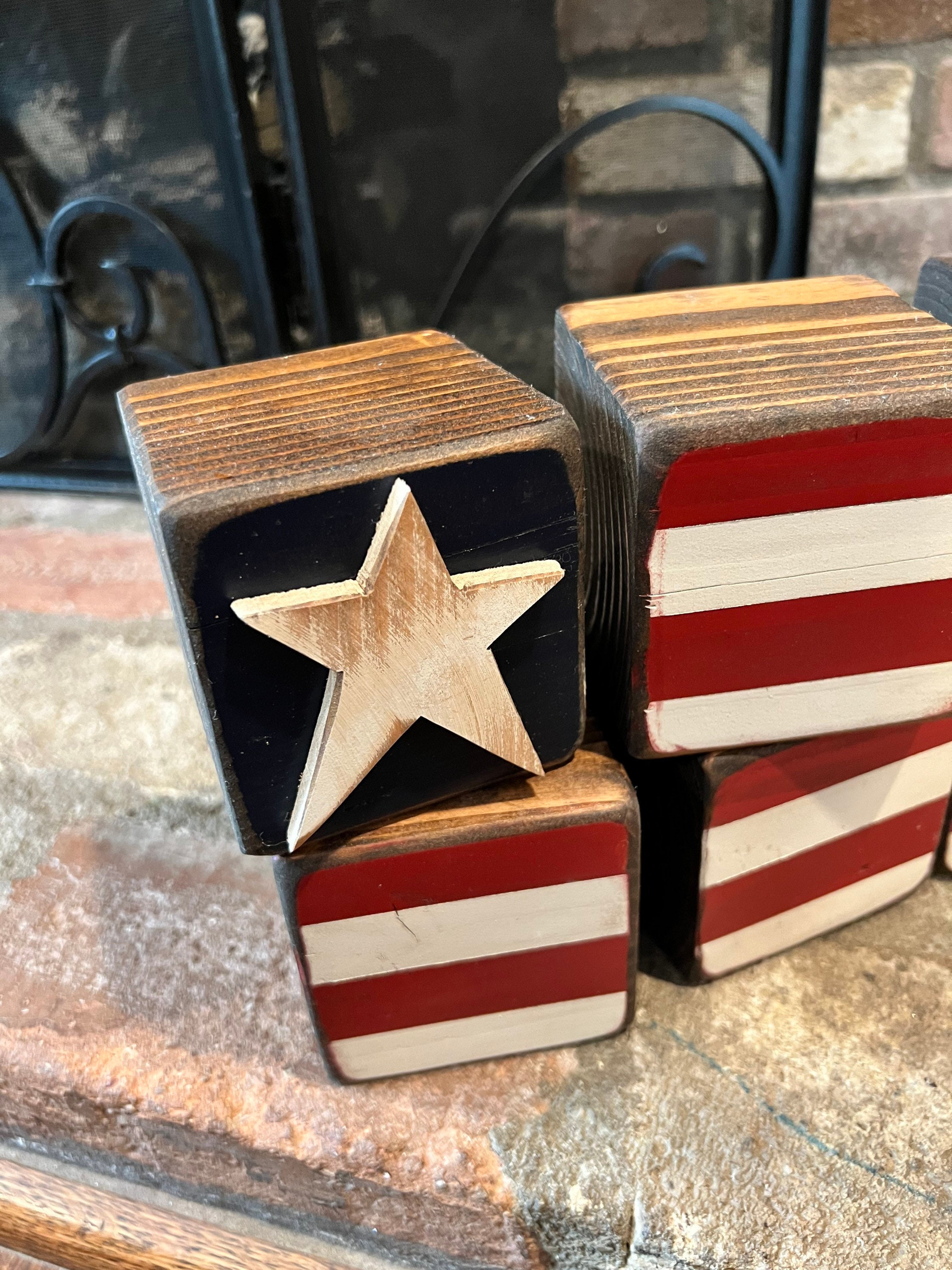 Rustic Wood American Flag Blocks - Etsy