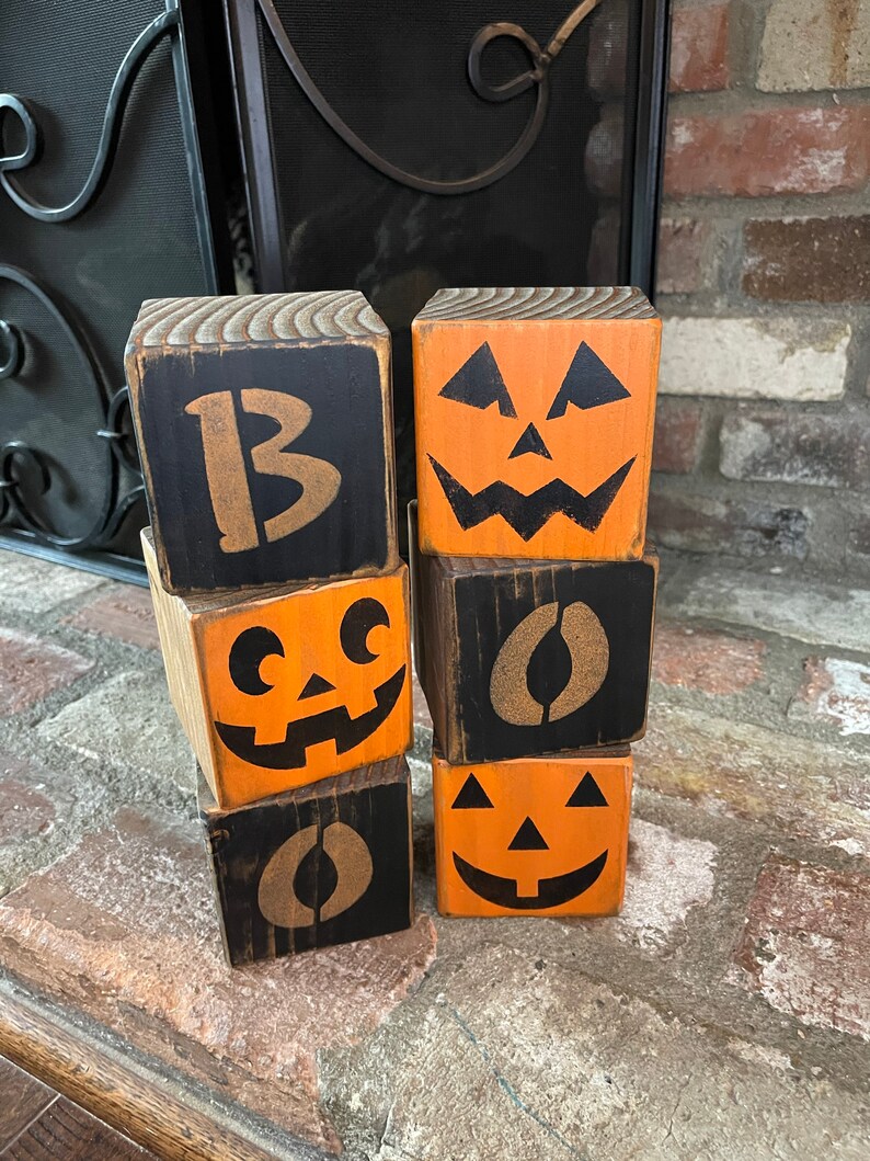 Rustic Wood Halloween Blocks - Etsy