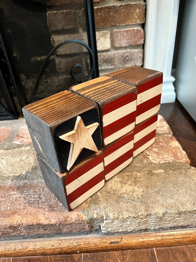 Rustic Wood American Flag Blocks - Etsy