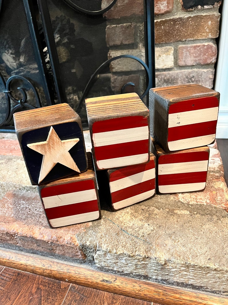 Rustic Wood American Flag Blocks - Etsy