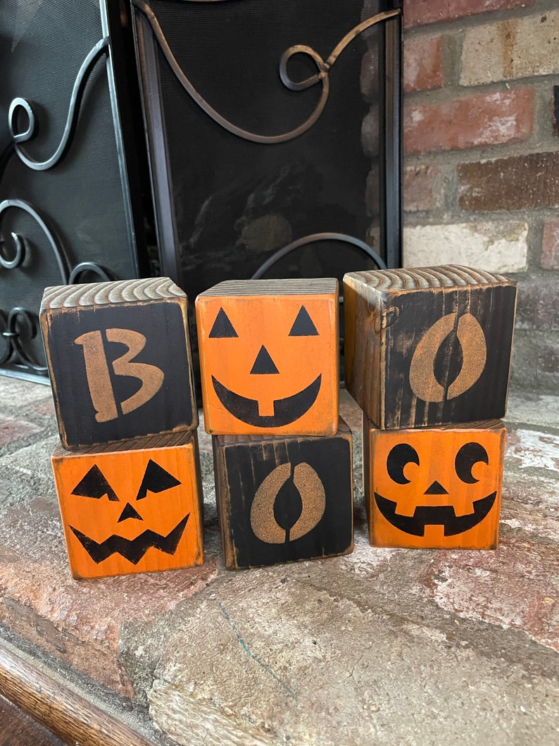 Rustic Wood Halloween Blocks - Etsy