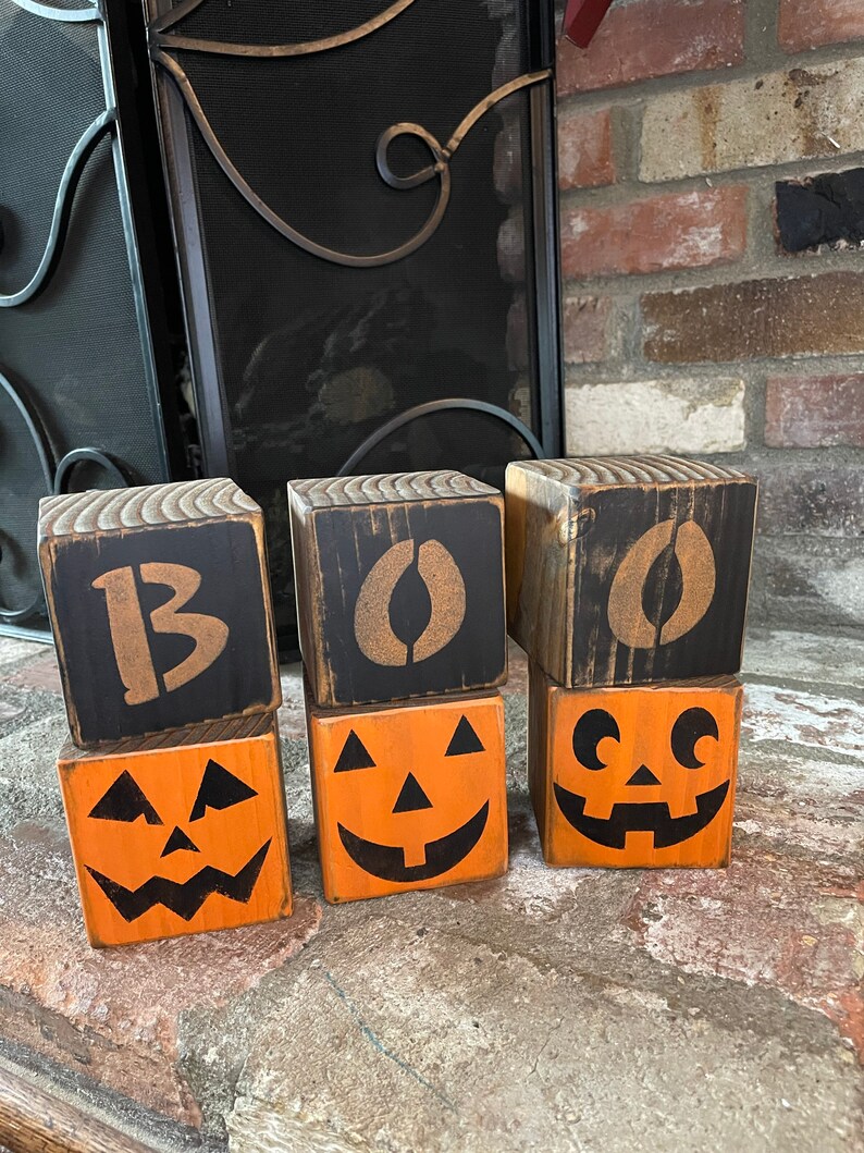 Rustic Wood Halloween Blocks - Etsy