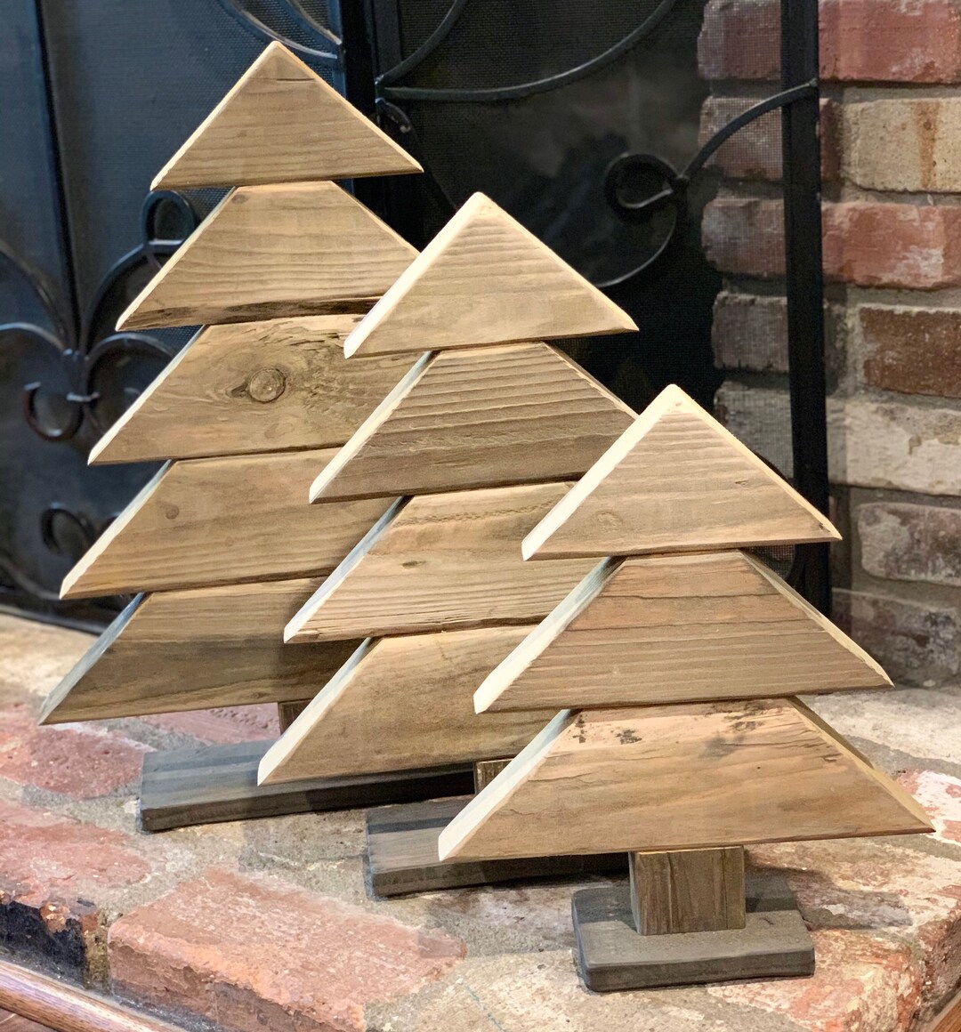 Rustic Natural Wood Xmas Tree Set (3) - Etsy
