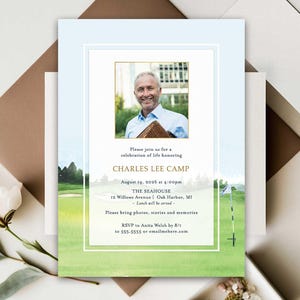 Celebration of Life Invitation Template, Golf Funeral Announcement ...