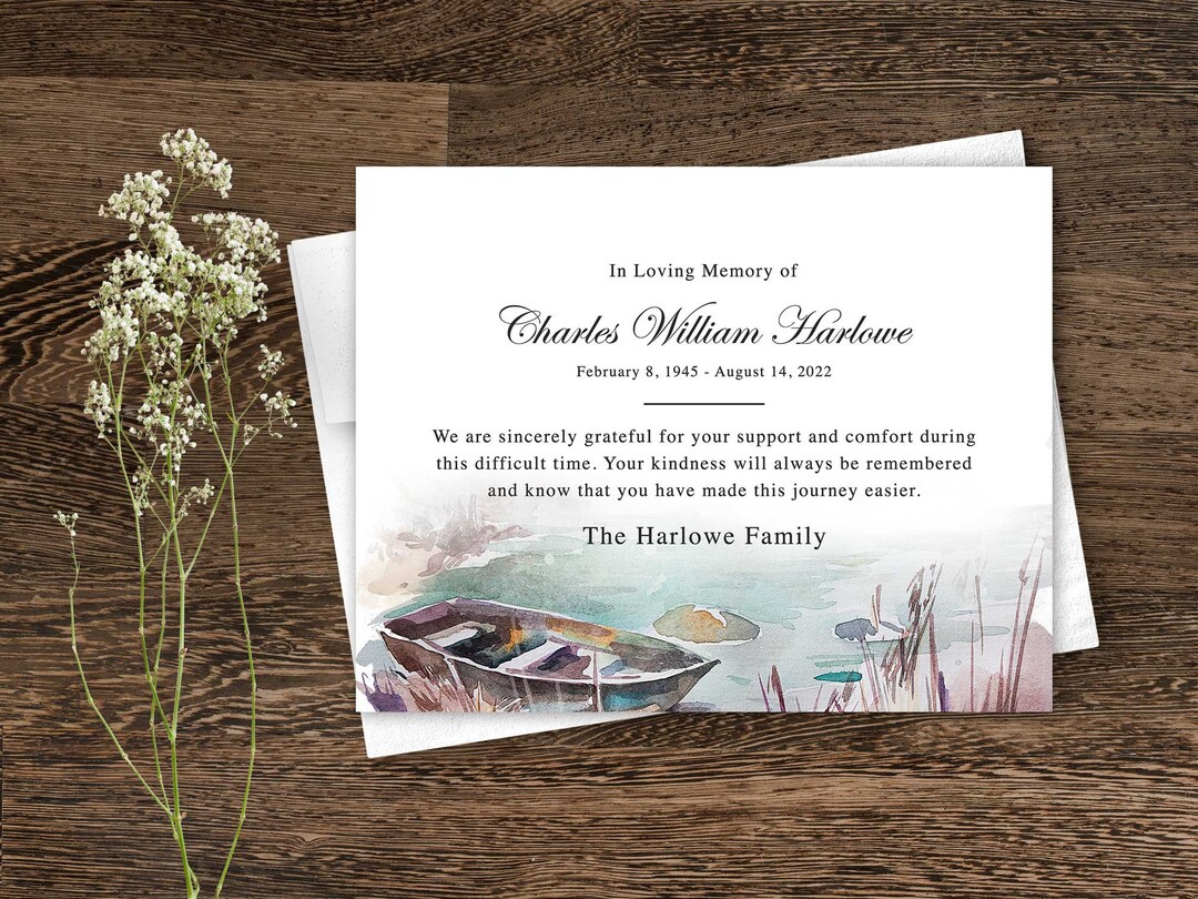 Funeral Thank You Cards, Printable Funeral Thank You Notes, Memorial ...