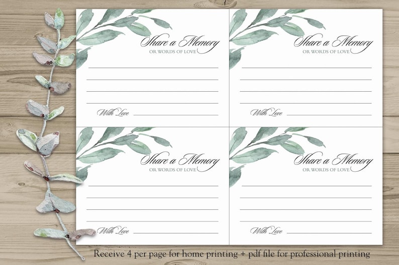 Share a Memory Card Printable, Share a Memory or Words of Love Card ...