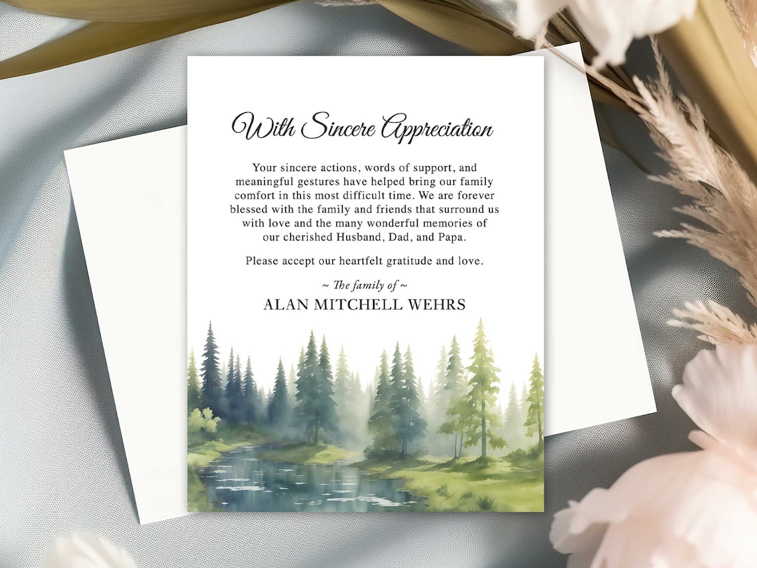 Funeral Thank You Cards | Printable Funeral Thank You Notes | Memorial ...
