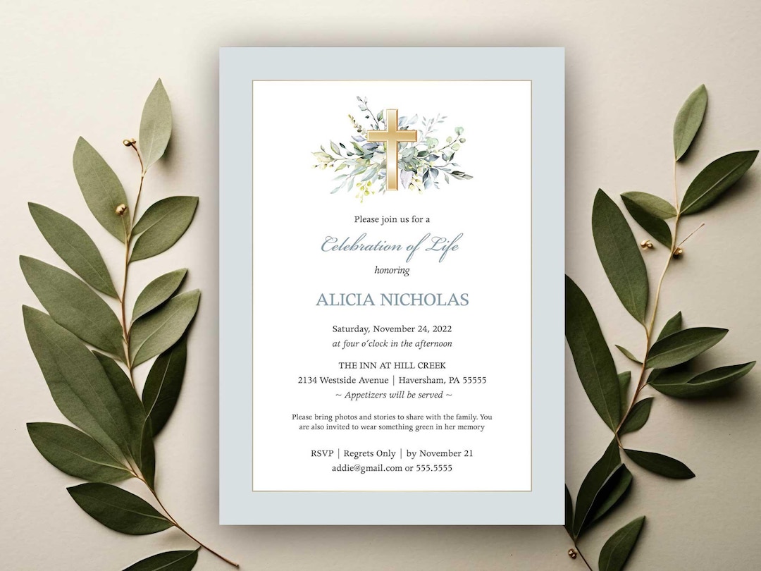 Celebration of Life Invitation, Catholic Funeral Announcement, Memorial ...