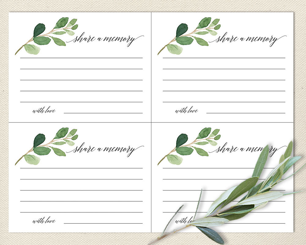 Share A Memory Card Printable Template Greenery Eucalyptus Funeral ...
