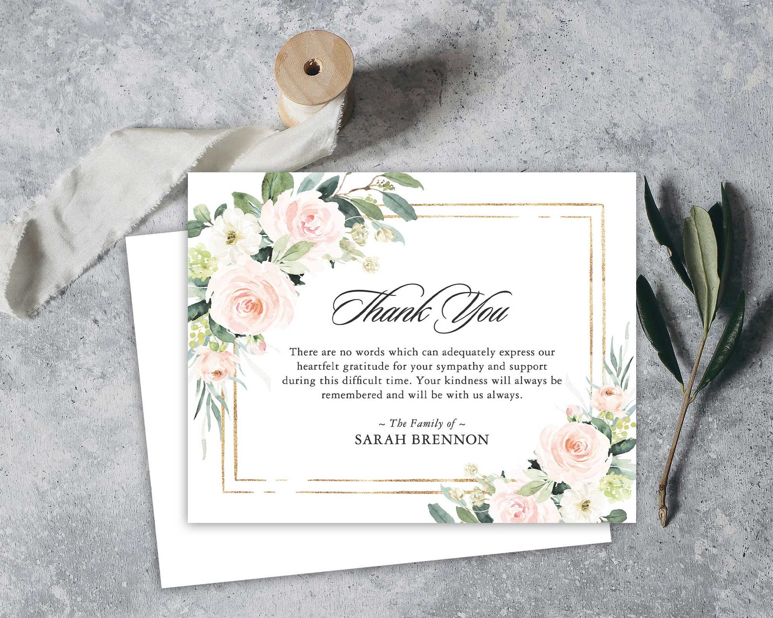 Funeral Thank You Card Acknowledgement Card Template - Etsy