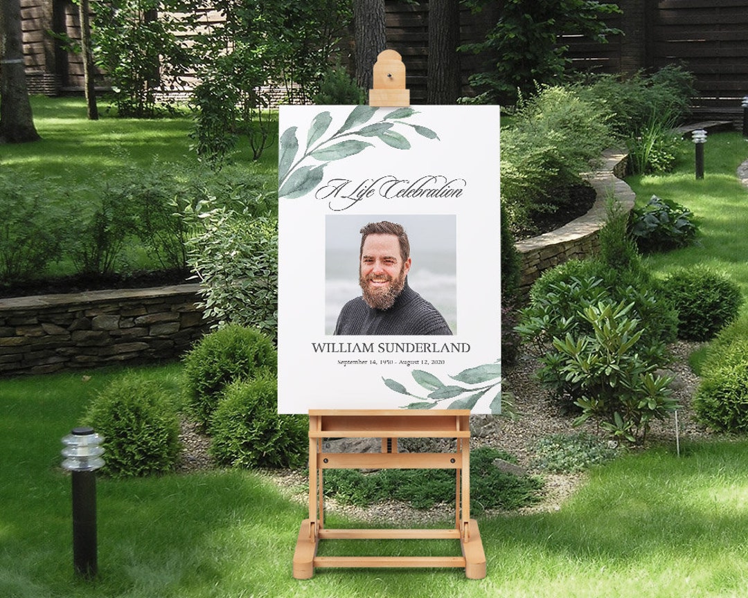 Welcome Sign Celebration of Life Funeral Sign Poster Greenery Foliage ...