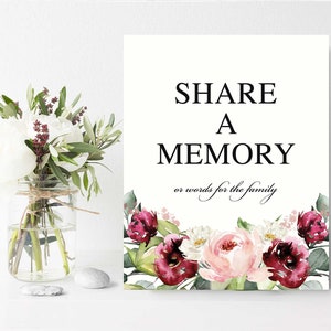 Floral Share a Memory Funeral Sign, Printed or PDF - Etsy