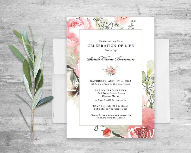 Celebration of Life Invitation Template Printable Funeral - Etsy