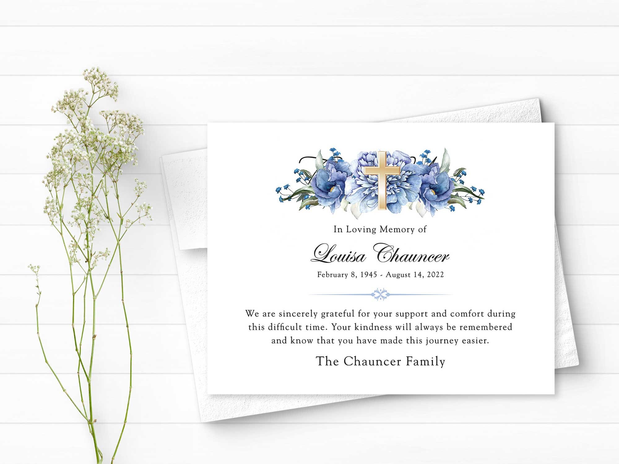 Sympathy Acknowledgement Cards Funeral Thank You and - Etsy